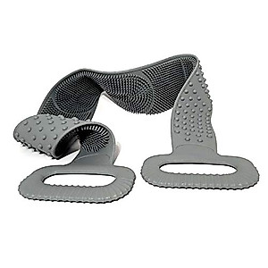 35.5"/90cm Silicone Back Scrubber for Shower Extra Long Double Sided Body Brush and Massage for Men and Women Fast Drying Travel Ready (Grey)