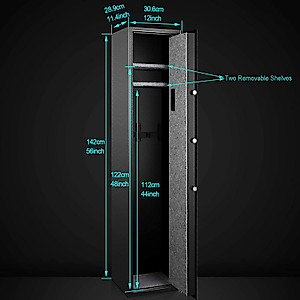 LANGGER V Biometric Gun Safe for Rifle, Upgraded Quick Access 4-Gun Large Rifle Gun Security Cabinet for Rifle Shotgun Firearms, with 2 Removable Storage Shelves