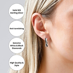 Sterling Silver Black and White Diamond 'X' Hoop Earrings (1/3 cttw., J-K Color, I2-I3 Clarity)