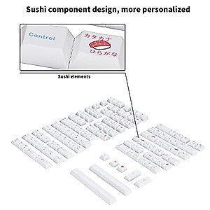 Yoidesu 123 Keys Japanese Sushi Keycaps, Cartoon PBT Keycap for General Mechanical Keyboard Oil Resistant Gaming Keyboard Keycap with Shaft Puller(Sushi)