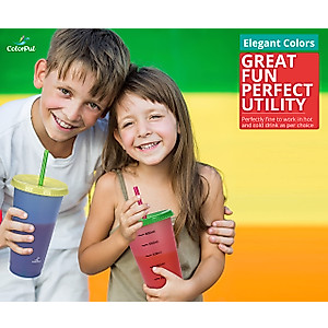 COLORPUL 24oz Plastic Tumblers - 9 Pack Color Changing Cups With Lids and Straws - Reusable Smoothie Cups for Kids