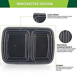 vivigu Meal Prep Containers Reusable 50 Pack - 2 Compartment Plastic Food Containers with Lids, To Go Food Containers BPA-Free, To Go Containers With Lids Microwave, Dishwasher, Freezer Safe 30 oz