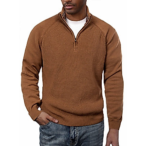 PJ PAUL JONES Mens Brown Sweater Turtleneck Men Quarter Zip Pullover Fall Sweaters for Winter XL