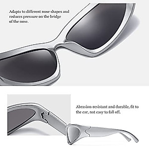 JASPIN Y2K Wrap Around Sunglasses for Women Men Sliver Oval Fashion Trendy Sport Shades UV400 Eyeglasses