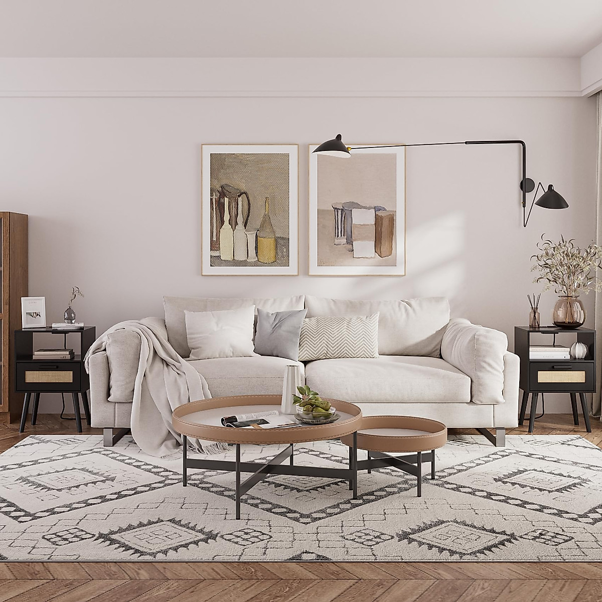 Aobafuir Wood Nightstand, Night Stand for Bedroom, Bedside Table with Drawers, Farmhouse End Table with Storage for Living Room (Modern)