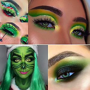 Afflano Grinch Green Eyeshadow Palette Highly Pigmented, Long Lasting Blendable Small Yellow Forest Dark Emerald Green Eye shadow Pallet for Hazel Eyes, Christmas Halloween Green Eye Makeup Gift