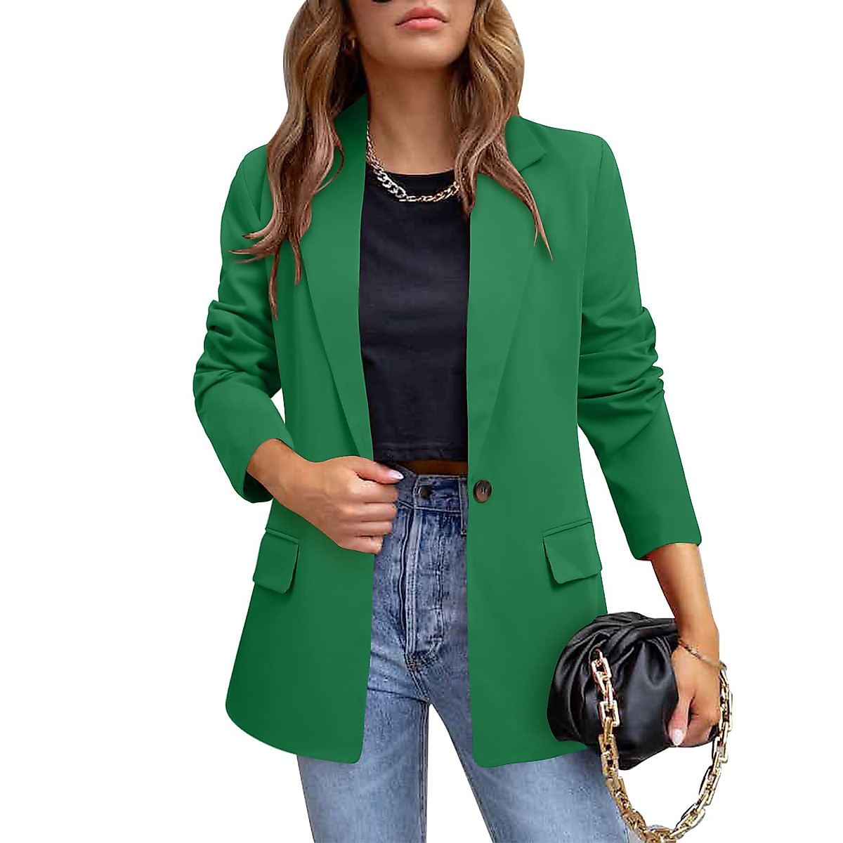 CRAZY GRID Womens Casual Blazer Long Sleeve Business Suit Jacket Open Front Button Work Office Blazer Jacket Fashion Dressy Ladies Blazer Green Size Large