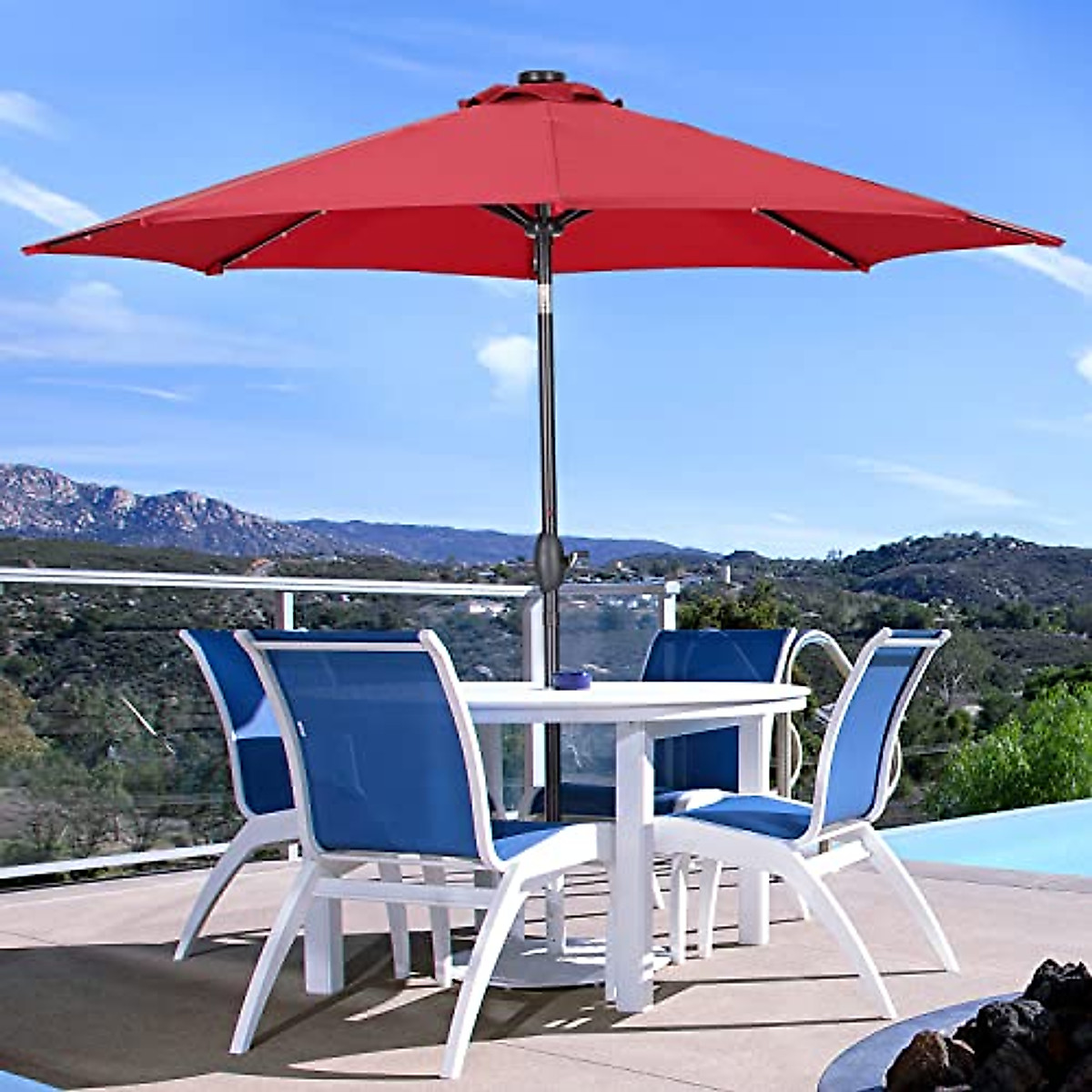 Sunoutife 10FT Patio Umbrella with Solar Lights, 40 LED Large Outdoor Table Umbrella with Tilt Adjustment and Crank for Market Garden Backyard & Pool