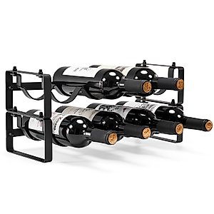 ICOHOT Stackable Wine Rack Countertop, Sturdy Wine Bottle Holder Freestanding for Cabinet, 2 Tier Small Tabletop Wine Holder Stand for Pantry Bar, Wire Wine Bottle Rack Metal Wine Storage Organizers