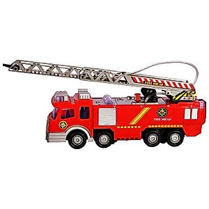 Fire Truck Toy Rescue with Shooting Water, Lights and Sirens Sounds, Extending Ladder and Water Pump Hose to Shoot Water, Bump and Go Action by Vokodo