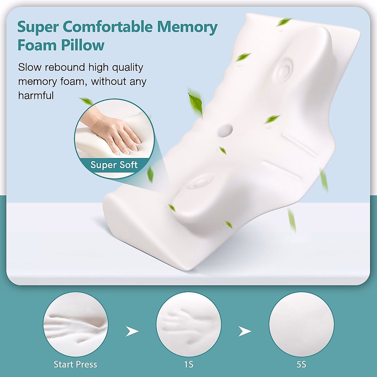 Cervical Neck Pillow Neck Pain Relief, Adjustable Ergonomic Memory Foam Pillow for Neck and Shoulder Pain Relief, Bed Contour Support Pillows for Side Sleepers, Back & Stomach Sleepers