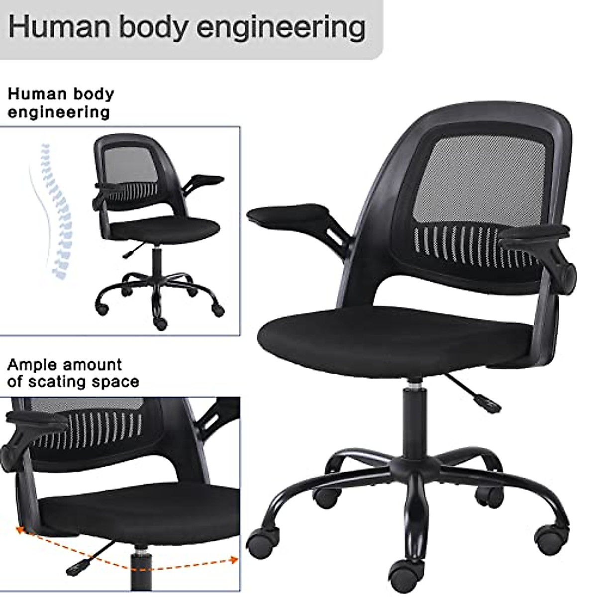 Office Chair with Adjustable Arms Ergonomic Office Chair Armless Desk Chair Seat Lock 38" Swivel Chair Computer Chairs in Bulk Home Office Chair Clearance Black Chair