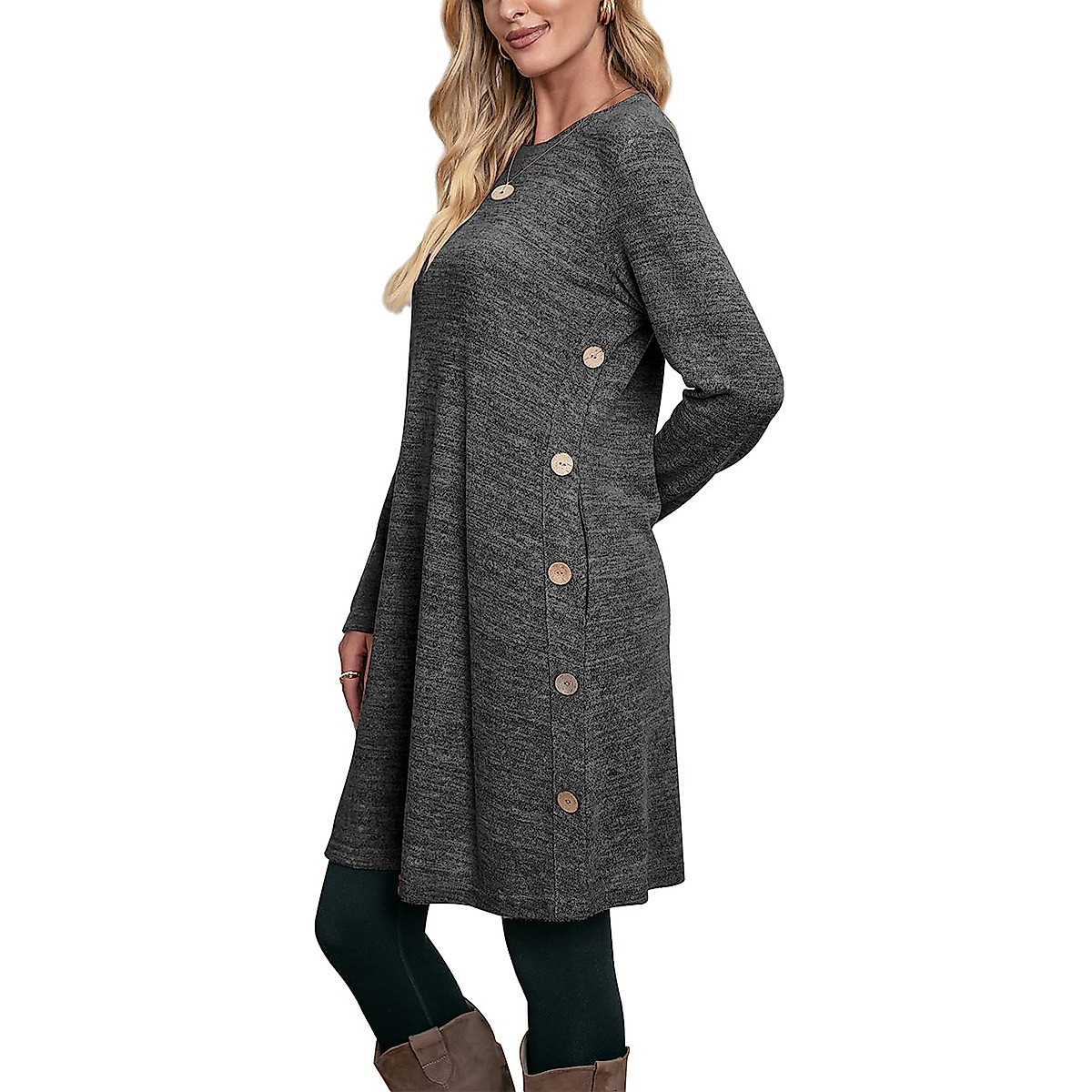 OFEEFAN Womens Sweater Dress Long Sleeve Winter Dresses Women 2024 Tunics Dark Grey M