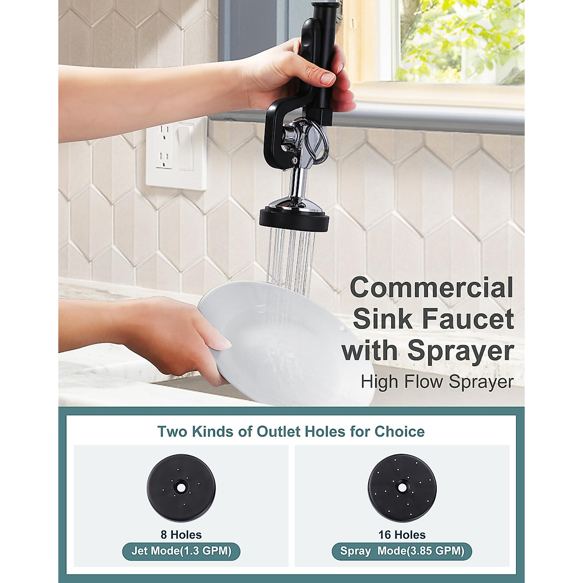 Commercial Sink Faucet with Sprayer: ALEASHA 25 Inches Commercial Kitchen Faucet Chrome with 8 Inches Adjustable Center, 9.6 Inches Swivel Spout for Restaurant Industrial Kitchen