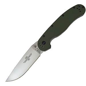 Ontario Knife Company Rat I Folding Pocket Knife, Satin AUS-8 Stainless Steel Drop Point Blade, Foliage Green Nylon Handle Liner Lock Knife, Everyday Carry Knife – ON8848FG