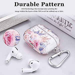 MOFREE Compatible with AirPods Pro Case, Clear TPU Airpods Pro Case Cover with Durble Keychain Women, Cute Flower Shockproof Protective Cover for Apple Airpods Pro Charging Case 2019 Front Led Visible