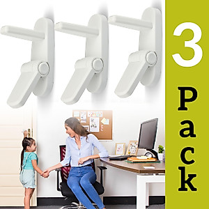 Door Lever Lock (3 Pack) Prevents Toddlers from Opening Doors. 3.25" L * 1.5" W * 4.5" H Easy One Hand Operation for Adults. Durable ABS with 3M Adhesive Backing. Simple Install, No Tools Needed.