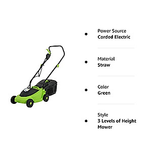 Electric Lawn Mower Grass Cutter Machine,Corded, 12 Amp, Dethatcher,13-Inch with Collection Box