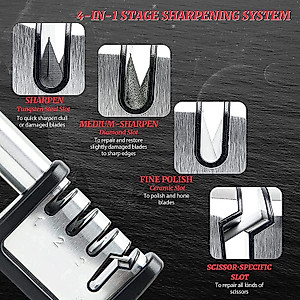 Dongng Knife Sharpeners - 4 Stage Kitchen Knife Scissor Sharpener to Repair, Restore, Sharp, Polish Blades, 4-in-1 Professional Manual Chef Steel Knife Scissor Sharpening Tool Non-slip and Portable