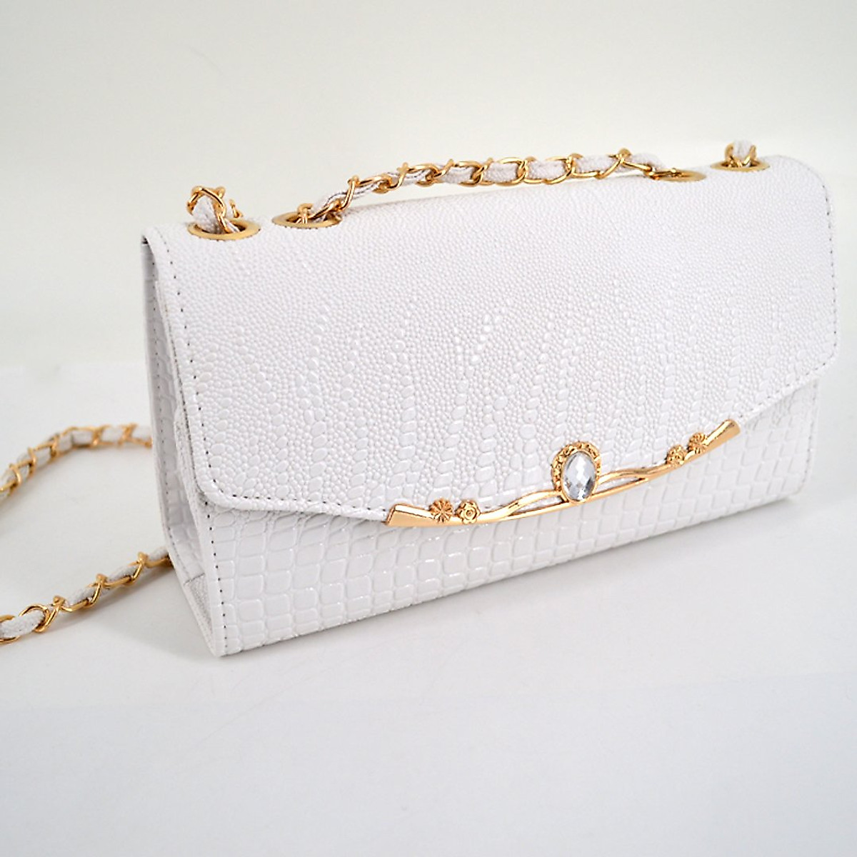 Sun Kea Women's Faux Leather Shoulder Bag Small Gold Chain Quilted Cross Body Handbag Clutch Vintage Evening Bag