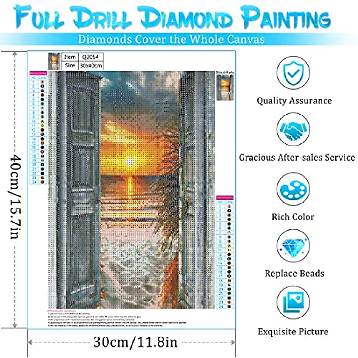 DOTZSO Door Diamond Painting Kits for Adults Diamond Art DIY Art Painting Wall Decoration for Gifts,DIY Painting for Adults' Paint-by-Number Kits Mosaic Making (12x16 Inches Beach Outside The)