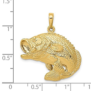 IceCarats 14K Yellow Gold Bass Fish Necklace Charm Pendant 31mm x 27mm Only
