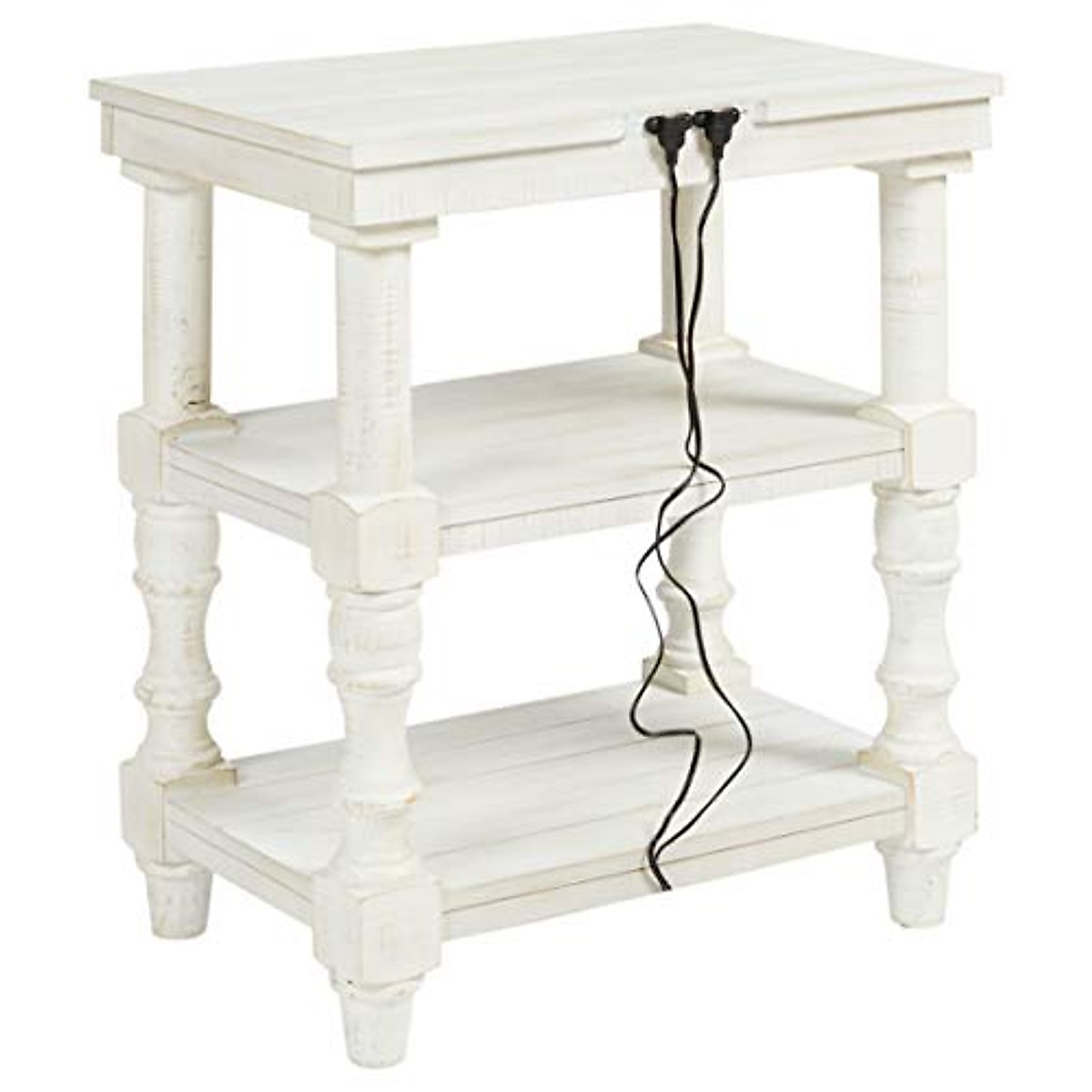 Signature Design by Ashley Dannerville Cottage Wood Accent Table with USB Plug Chargers, 28", White