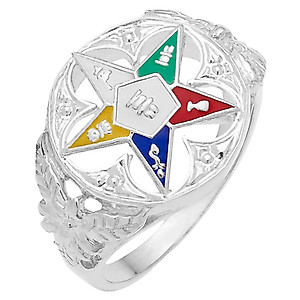 US Jewels Ladies 0.925 Sterling Silver Masonic Freemason Eastern Star Ring (Size 9)