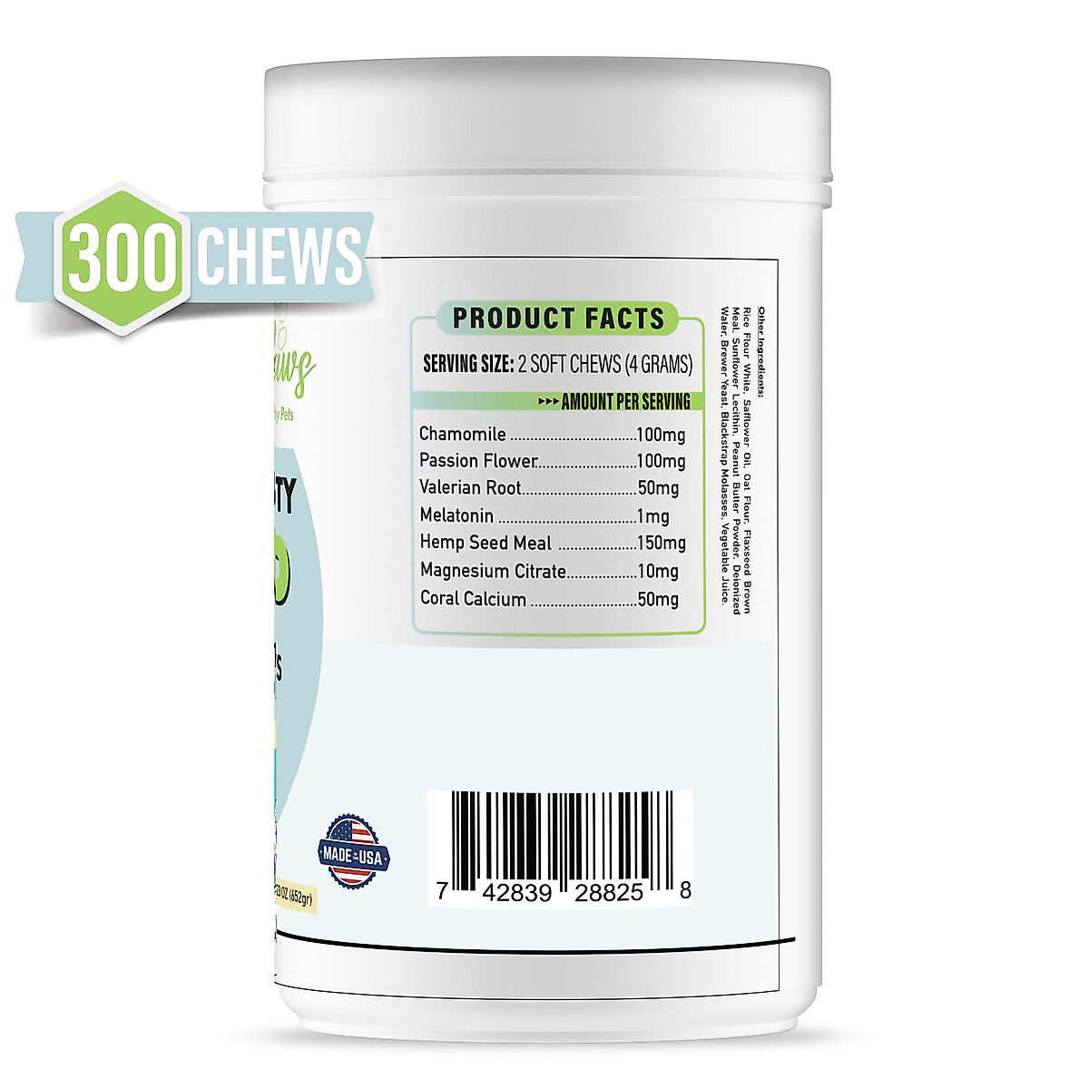 Munchies Paws Dog Treats Stress Relief Made in USA Stress and Anxiety Organic Hemp 300 Count (Peanut Butter)