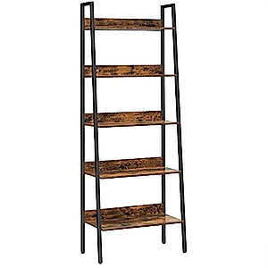 VASAGLE Bookshelf, 5-Tier Narrow Book Shelf, Ladder Shelf for Home Office, Living Room, Bedroom, Kitchen, Rustic Brown and Black ULLS067B01
