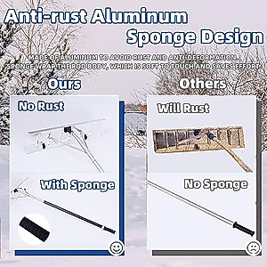 Soikier Thicken Snow Rake for House Roof with Wheels, 4.79" - 19.98" Extendable Aluminum Snow Roof Rake for Snow Removal, Anti-Slip Roof Rake Snow Removal Tool with 26" Blade & 5-Section Tubes