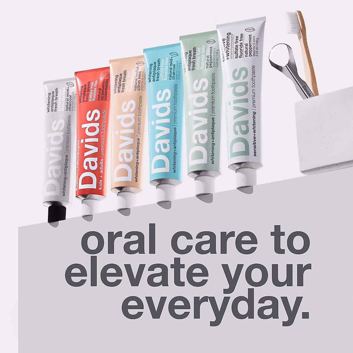 Davids Charcoal Toothpaste for Enhanced Teeth Whitening, Peppermint, Antiplaque, Flouride Free, SLS Free, Enamel Safe, Toothpaste Squeezer Included, Recyclable Metal Tube, 5.25oz