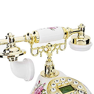 Antique Phones Corded Landline Telephone Retro Style Push Dial Ceramic Imitation Desk Telephone FSKDTMF Dual System for Home Office