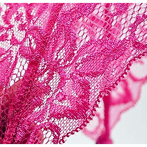 One Size Fits Most Women Lace Garter Strap Belt Set with Thong Panty Underwear (Pink & Black) Stockings Not Included