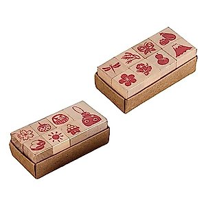 SAFIGLE Vintage Decor 2 Sets Seal Japandi Decor Vintage DIY Planner Stamp 3D Khaki Cute Filler Wooden Retro Decor