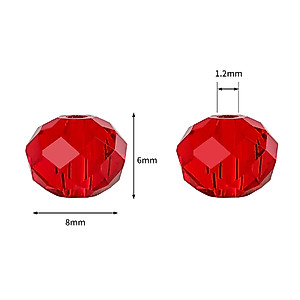 Novborcz 8mm Red Rondelle Glass Beads for Jewelry Making 320pcs Faceted Briolette Shape Crystal Spacer Beads Assortments Supplies Accessories for Bracelet Necklace for Wholesale(Red)
