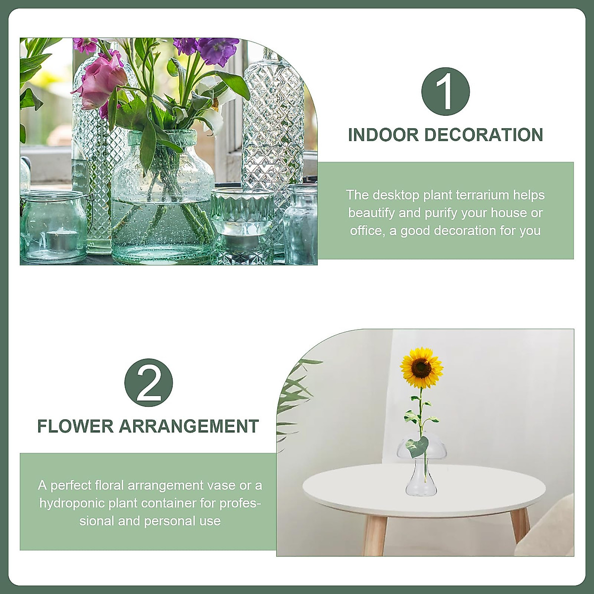 BESPORTBLE 1PC Mushroom Glass Vase Flower Planter Vase Transparent Terrarium Vase Container for Hydroponic Plants Home Dorm Garden Decor (Style2)