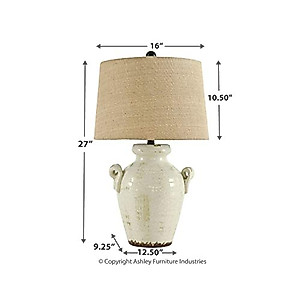 Signature Design by Ashley Emelda Farmhouse 27" Ceramic Table Lamp, Cream Glaze Crackle Finish
