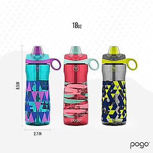 Pogo BPA-Free Tritan Kids Water Bottle with Silicone Soft Straw, Pink Paint, 18 oz.