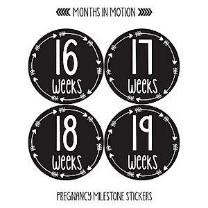 Months In Motion Pregnancy Weekly Belly Growth Stickers - Week to Week Pregnant Expecting Photo Prop - Maternity Keepsake - Baby Bump - Large Set of 36 Weekly Photo Sticker