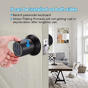 FITNATE Door Knob with Keypad,Digital Door Lock for Keyless Entry,Electronic Door Lock with Spare Keys,Auto Lock, Anti-Slip Handle, Easy to Install for Bedroom,Home and Office