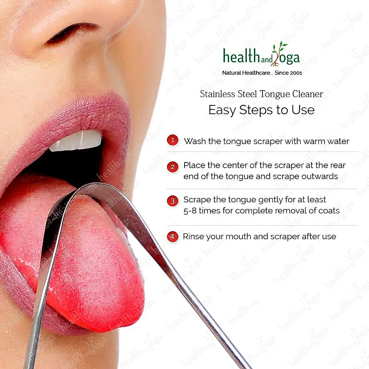 HealthAndYoga™ Tongue Cleaner Scraper - Hygienic, Surgical Grade, Non-Synthetic Grip – Sterilizable Tongue Brush Cleaner (Surgical Steel - 2 Pack)