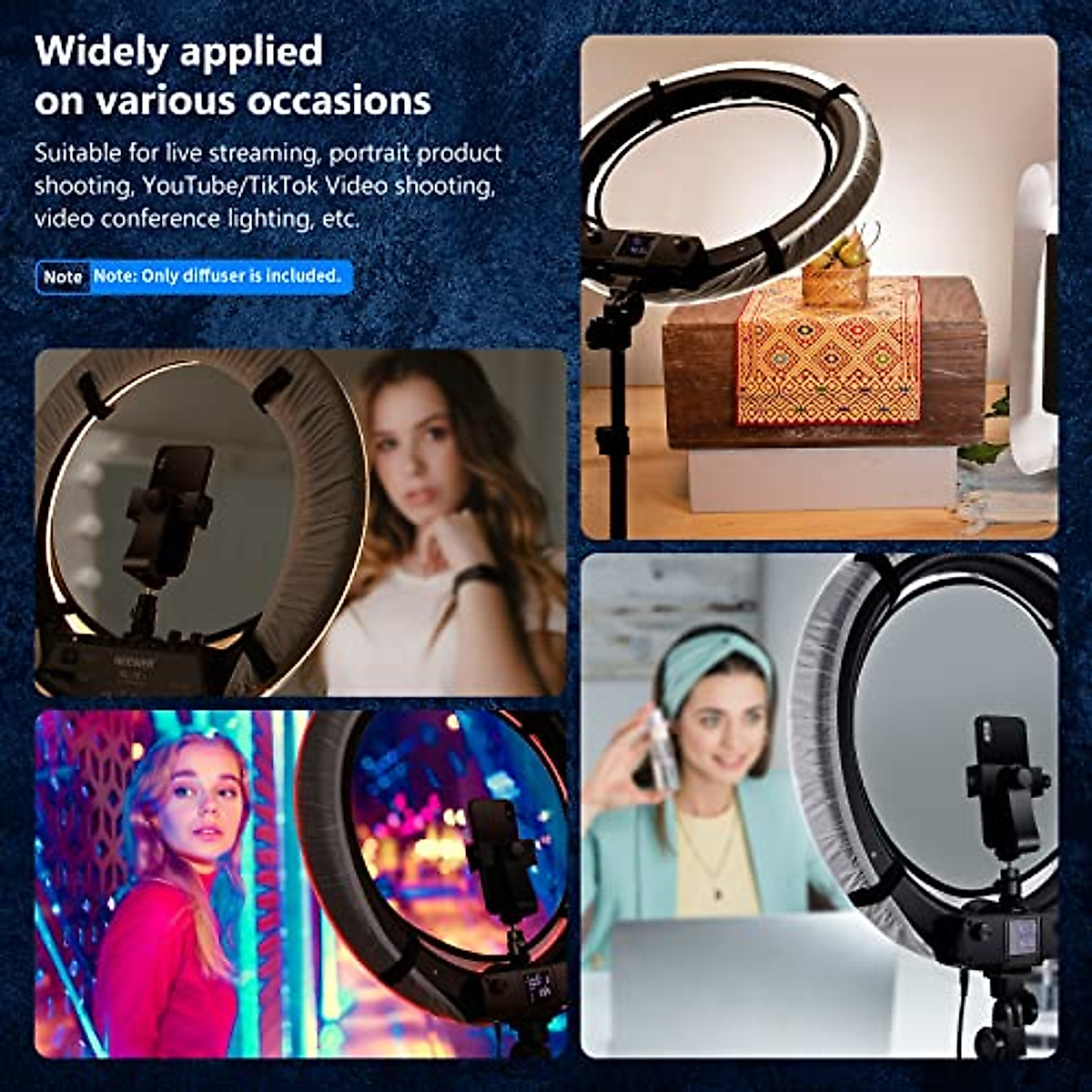 Neewer 18 inches Collapsible Photography Video Light Softbox Diffuser for 75W(600W Equivalent) Ring Fluorescent Light Flash Light