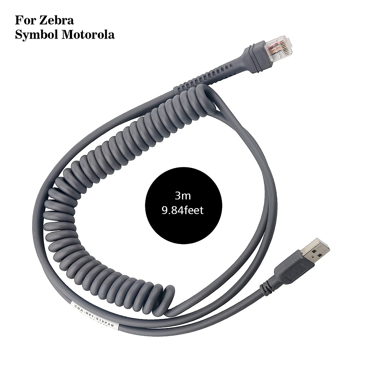 Barcode Scanner USB Cord RJ45 Coiled Cable for LS9203i LS3578 LS4008i ds9908 DS6700 Symbol Zebra Motorola Barcode Reader (3m/9.84ft USB Port Coiled)