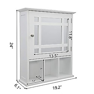 Sandinrayli Bathroom Wall Cabinet, Bathroom Mirror Cabinet with Mirror,Wood Medicine cabinets for Bathroom with Adjustable Shelf & 3 Open Compartments,(White)