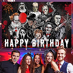 Halloween Birthday Backdrop-Horror Birthday Decorations Horror Classic Movie Character Photograph Background Banner for Scary Birthday Party, 5x3ft