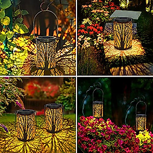 Solar Lantern Outdoor Lights for Decorative Atmosphere Hanging Garden Lantern Cylindrical Table Lamp Night Light Warm Lighting for Courtyard, Party, Walkway,Terrace, Garden, Lawn (2 Pack)