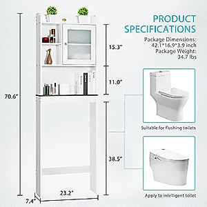 VIVOHOME Over The Toilet Storage Cabinet Organizer, 70.6" H Freestanding Bathroom Spacesaver with Adjustable Shelves, White