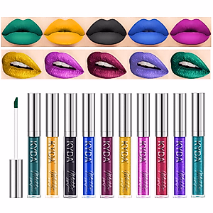 KYDA 10 Colors Lipstick, Matte Velvet&Glitter Metallic Colors, for Glossy Radiant&Full Matte Lip Gloss, Non-Stick Cup Long Wear Lip Glaze, High Pigmented Lipstick Cosmetic, by Ownest Beauty-SET B