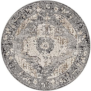 Mark&Day Area Rugs, 8ft Round Bowen Updated Traditional Charcoal Area Rug, Gray/White/Beige Carpet for Living Room, Bedroom or Kitchen (7'10" Round)